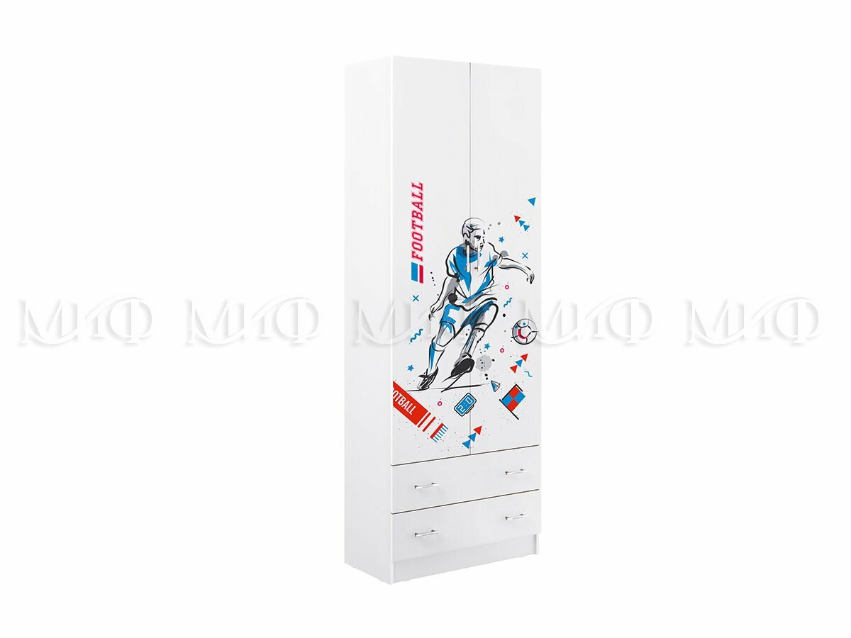 Шкаф для мальчика футбол Миф Вега NEW BOY белый глянец с фотопечатью размер 800х2200х402
