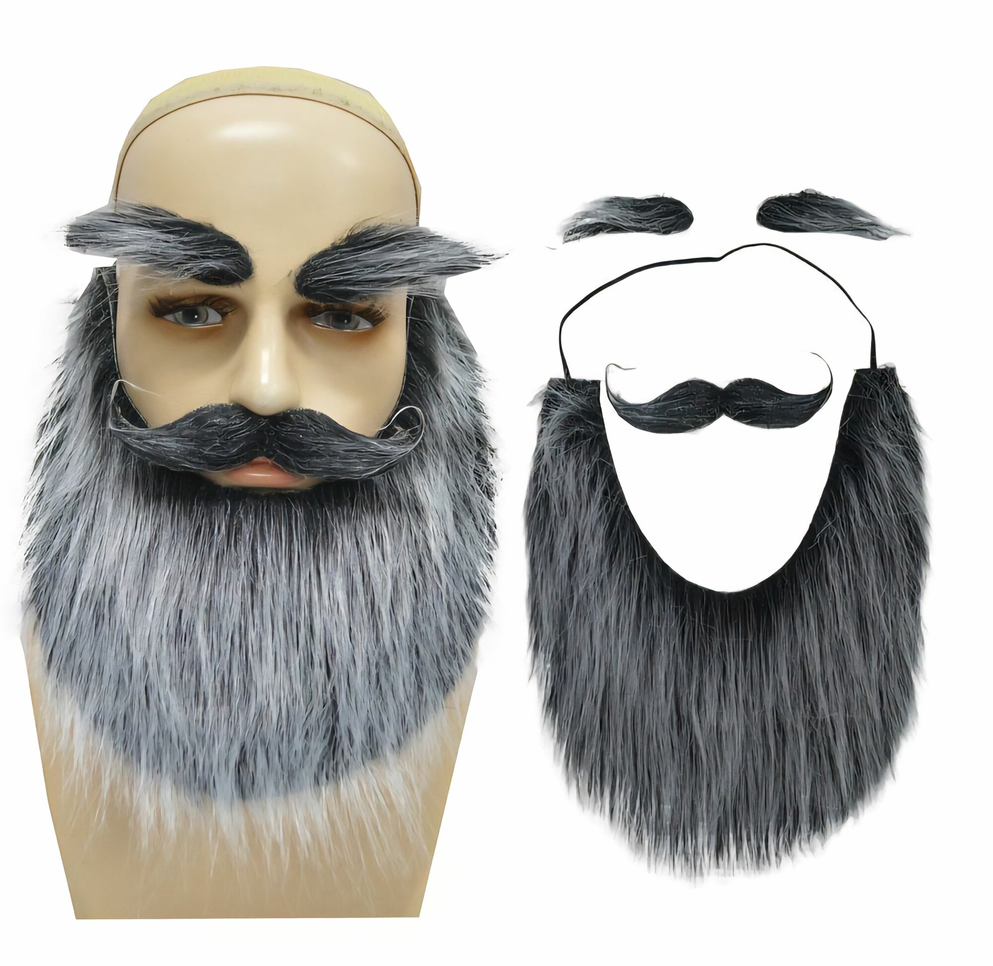 Карнавальная борода седая с бровями и усами