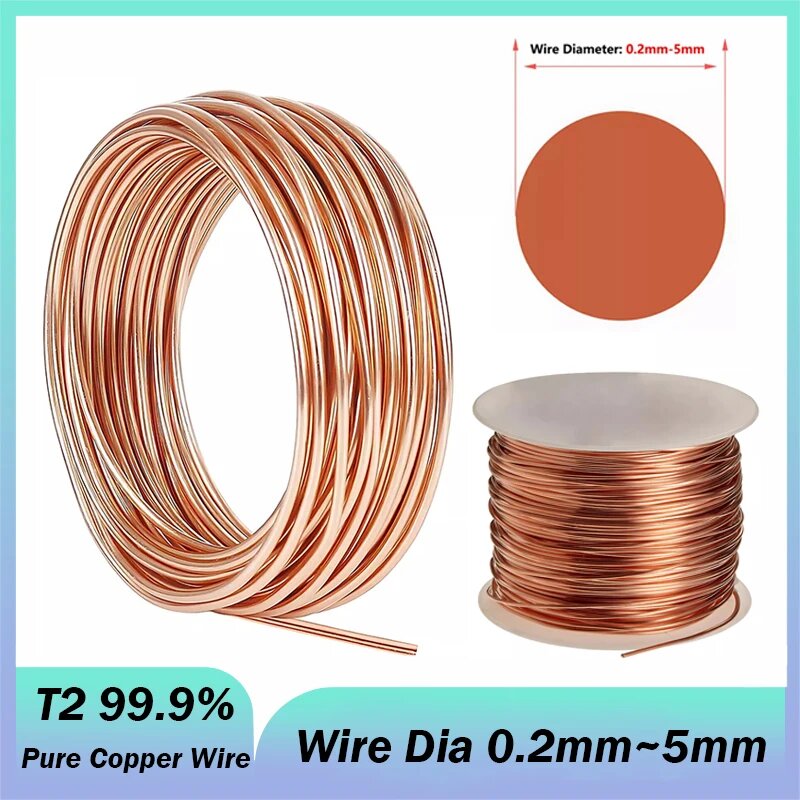 Голая медная проволока T2 99,9%, диаметр 0,2-5 мм 0.5mm(10 Meter)