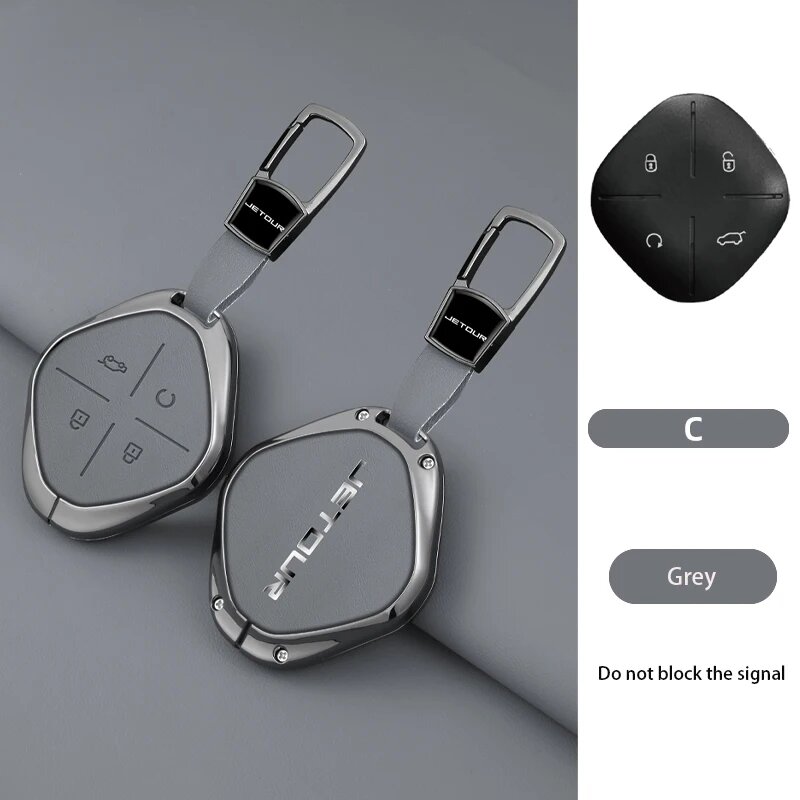 Кожаный чехол из цинкового сплава с полным покрытием для автомобильных ключей 2022 2023 Jetour DASHING X-1 Plus DTC, защитный чехол для автомобильного удаленного ключа, аксессуары A-style 1 Grey