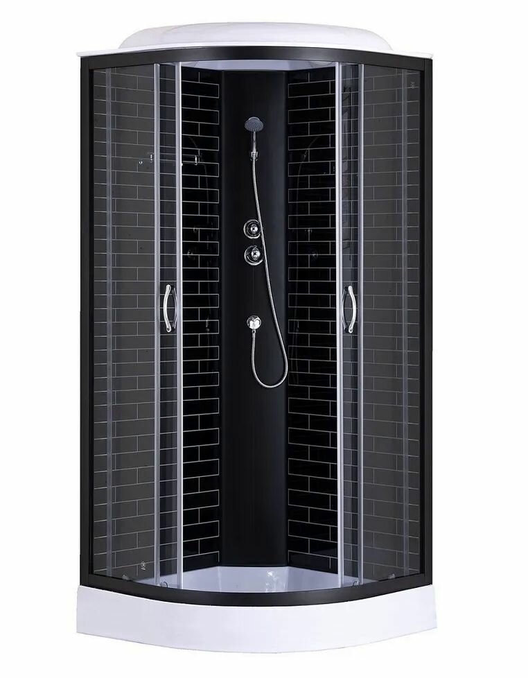 Душевая кабина Loranto 90х90х215 поддон 13 см, черный кирпичный узор, прозрачное стекло, профиль черный (CS669013GB90)