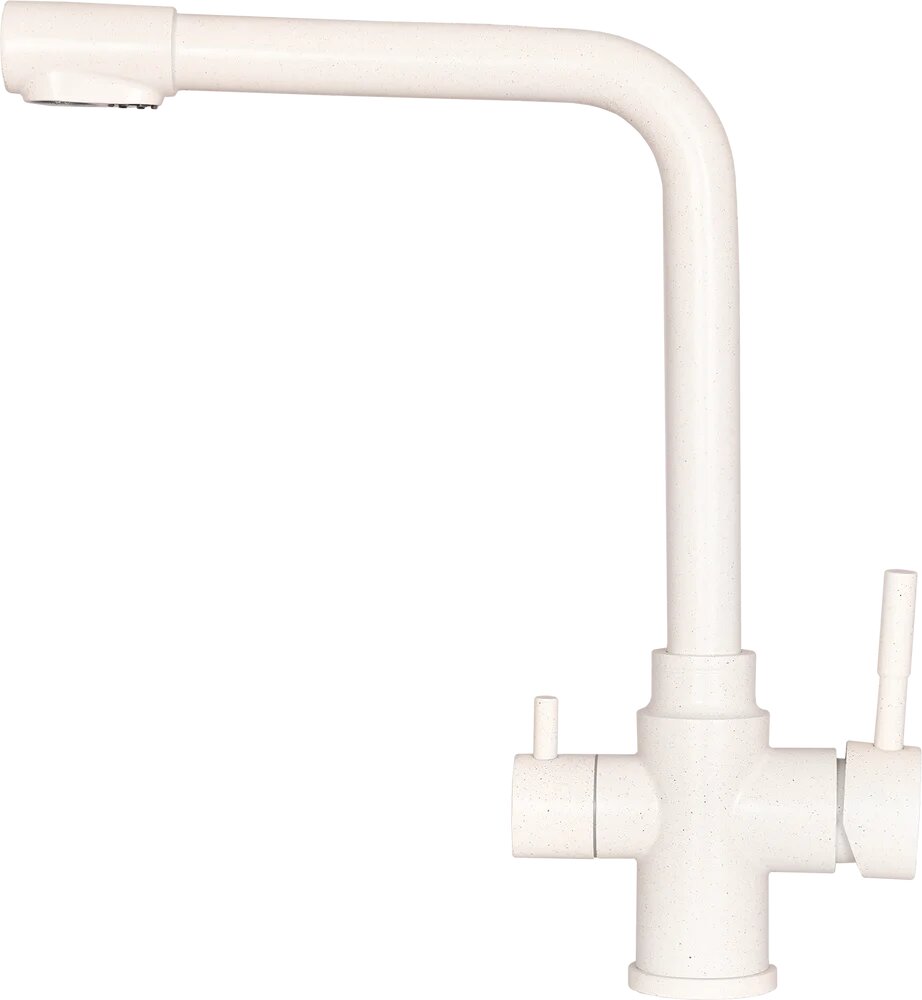 Смеситель для кухни Wisent W4355-3-18 с краном для питьевой воды, с поворотным изливом, белый, матовый, однорычажный, нержавеющая сталь, с керамическим картриджем