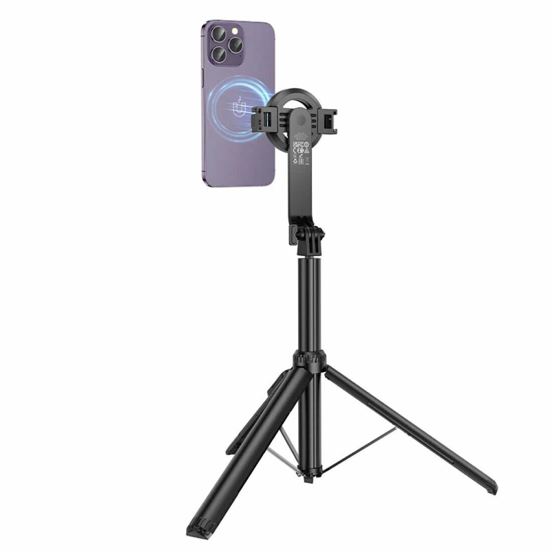 Монопод трипод для селфи Hoco K25 Sherkhan, магнитный, с пультом BT5.2, 150 см, черный
