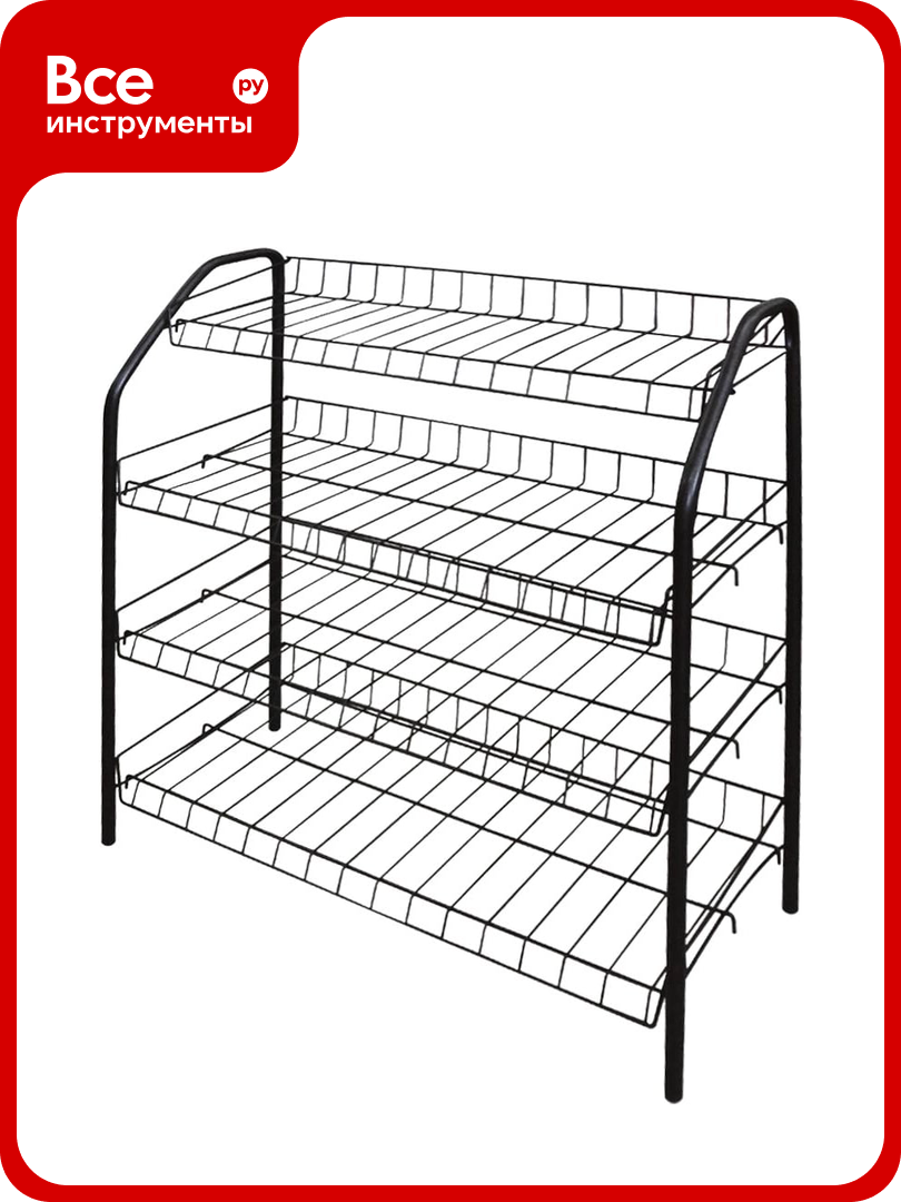 Этажерка для обуви Nika 1, черный металл, четыре открытые полки, прочный каркас, современный