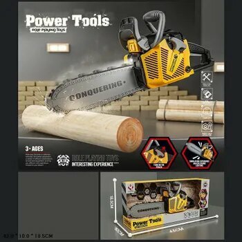 Детская бензопила Conquering, звук мотора, вращение цепи, подсветка, строительный инструмент, 41х15х9 см