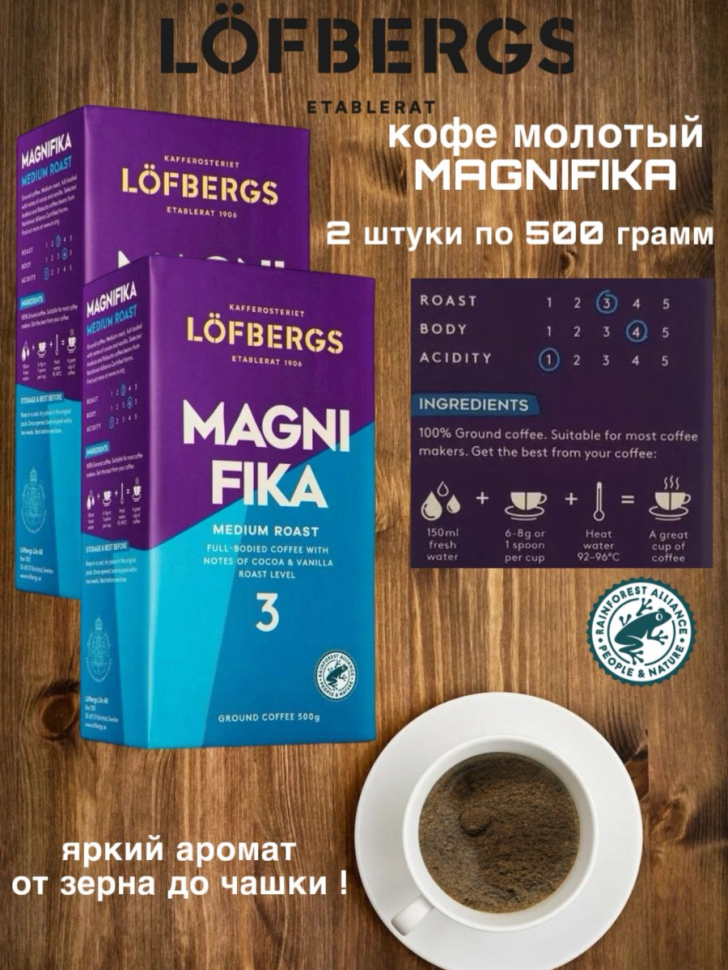 Кофе молотый Lofbergs Magnifica 500 грамм 2 штуки