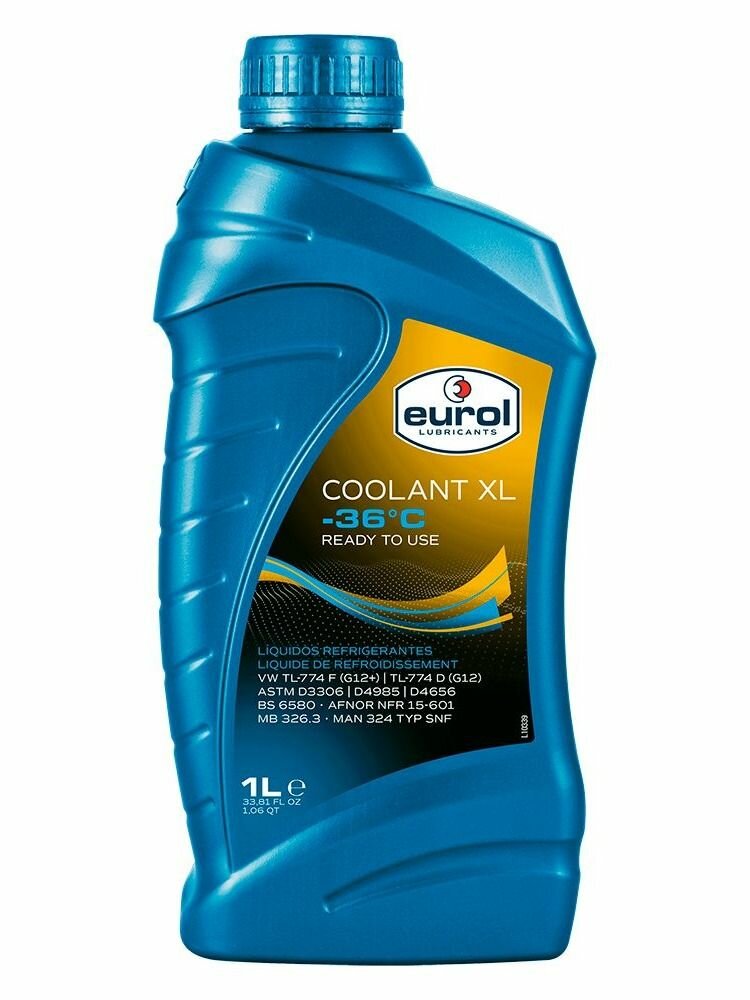 Жидкость охлаждающая (антифриз) Eurol Coolant XL Желтый -36 C, готовый, 1л
