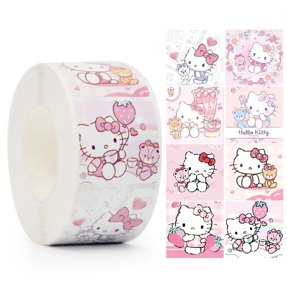 Наклейки в рулоне с рисунком Hello Kitty / Стикеры Onegai My Melody 500 штук