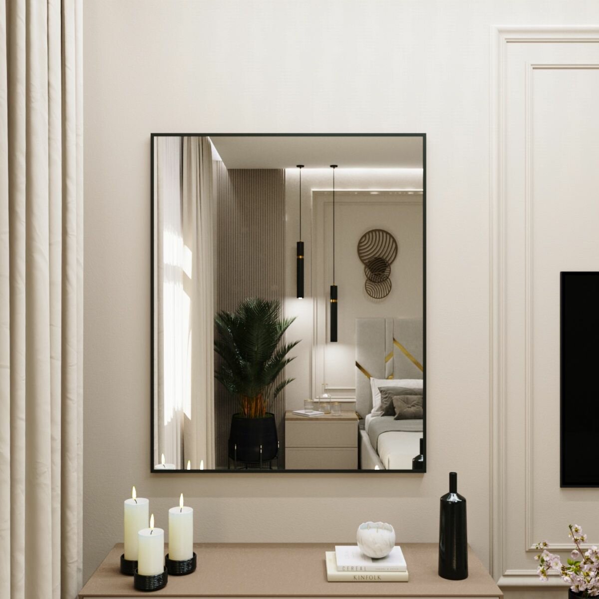 Зеркало настенное 100х80 см. BLX MIRROR в ванную в алюминиевой раме, Черное