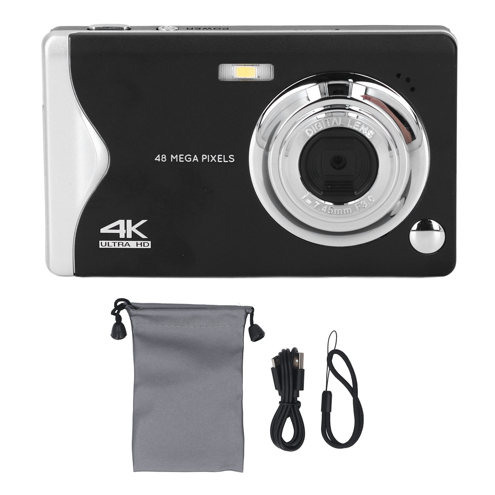 Digital Camera 4K Autofocus Video 48MP 16X Zoom AF Auto Focus Portable Compact for Photography Travel Black