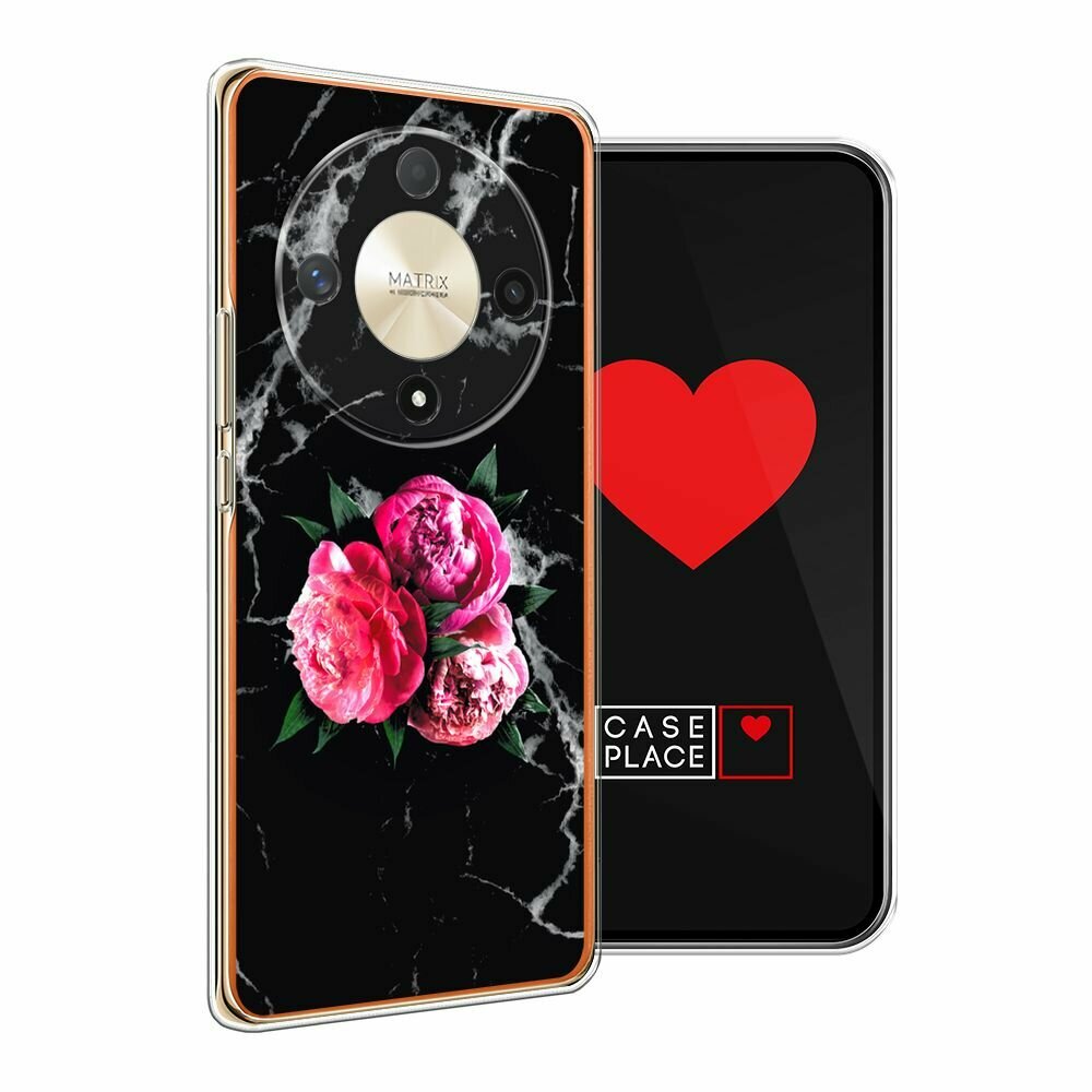 Чехол на Honor X9b / Хонор X9B с принтом "Букет на черном мраморе" — фото 1