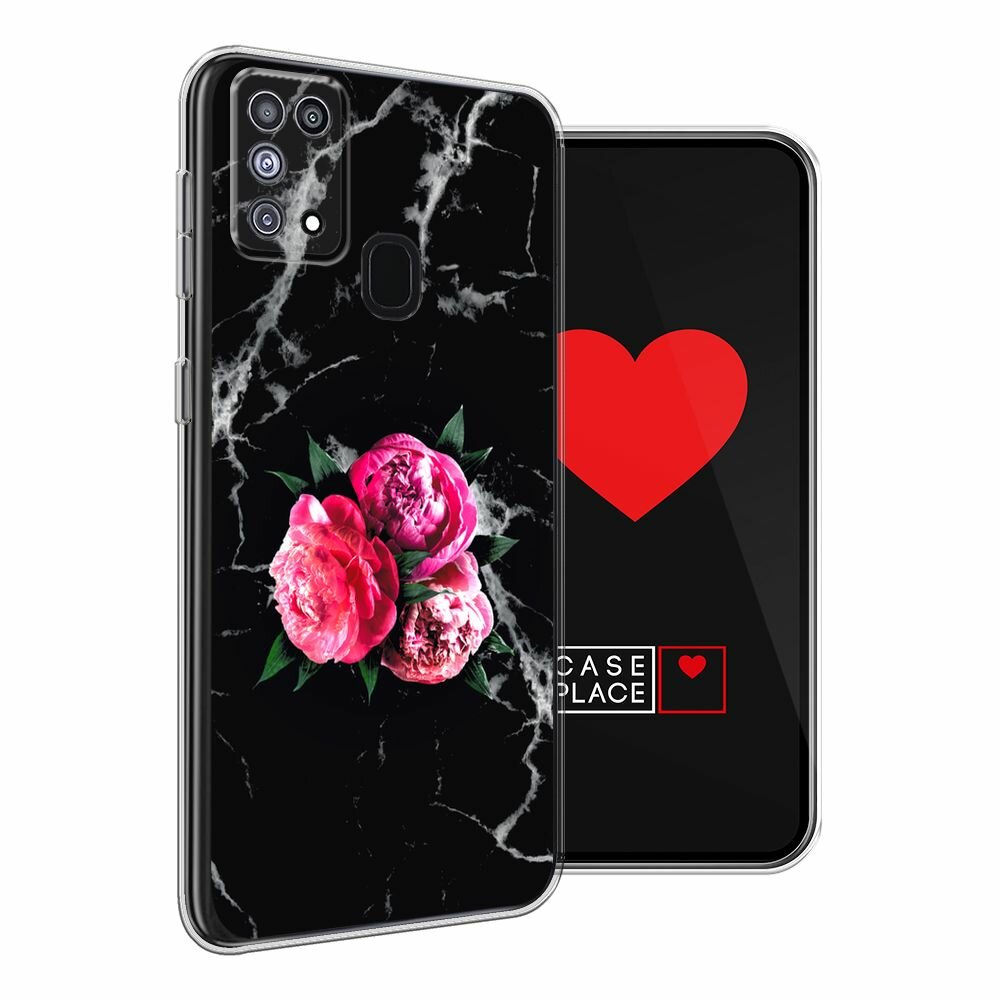 Чехол на Samsung Galaxy M31 / Самсунг Галакси М31 с принтом "Букет на черном мраморе" — фото 1
