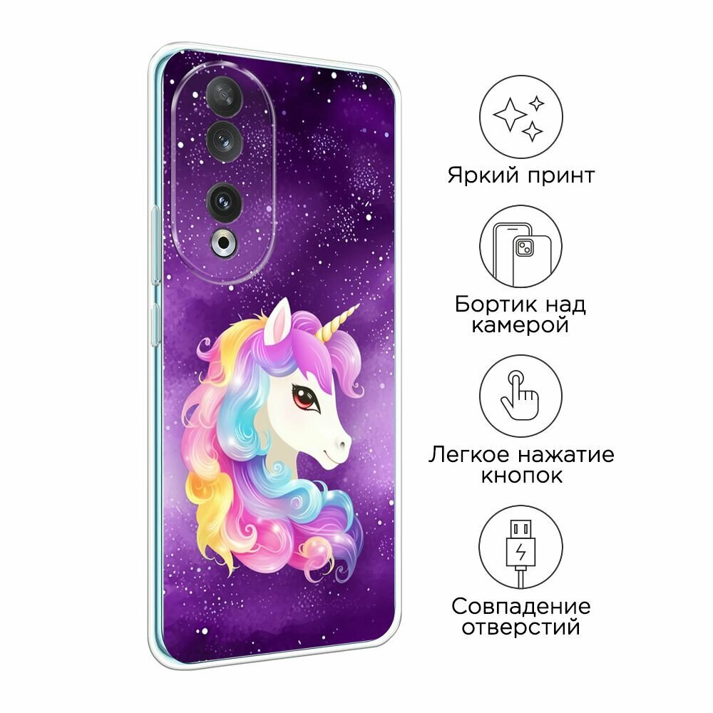 Силиконовый чехол на Honor 90 / Хонор 90 с принтом "Кудрявый единорог" — фото 1