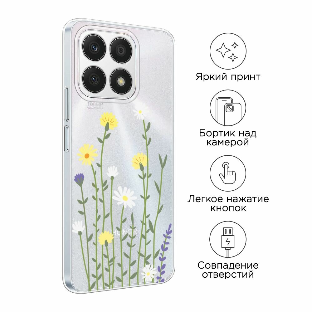 Чехол на Honor X8A / Хонор X8A с принтом "Пучок полевых цветов", прозрачный — фото 1
