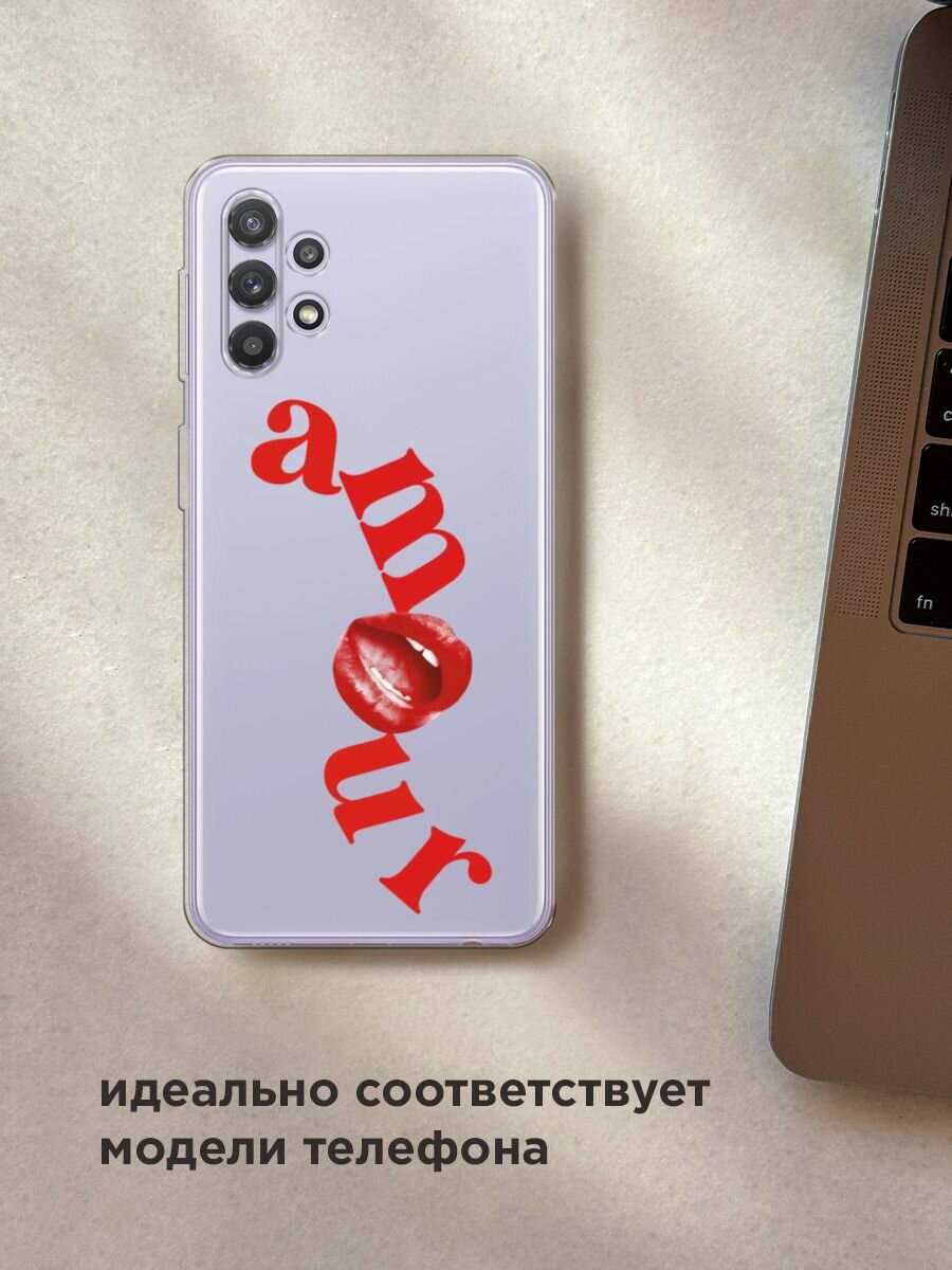 Чехол на Samsung Galaxy A32 / Самсунг Галакси А32 с принтом "Amour lips - 14 февраля", прозрачный — фото 1