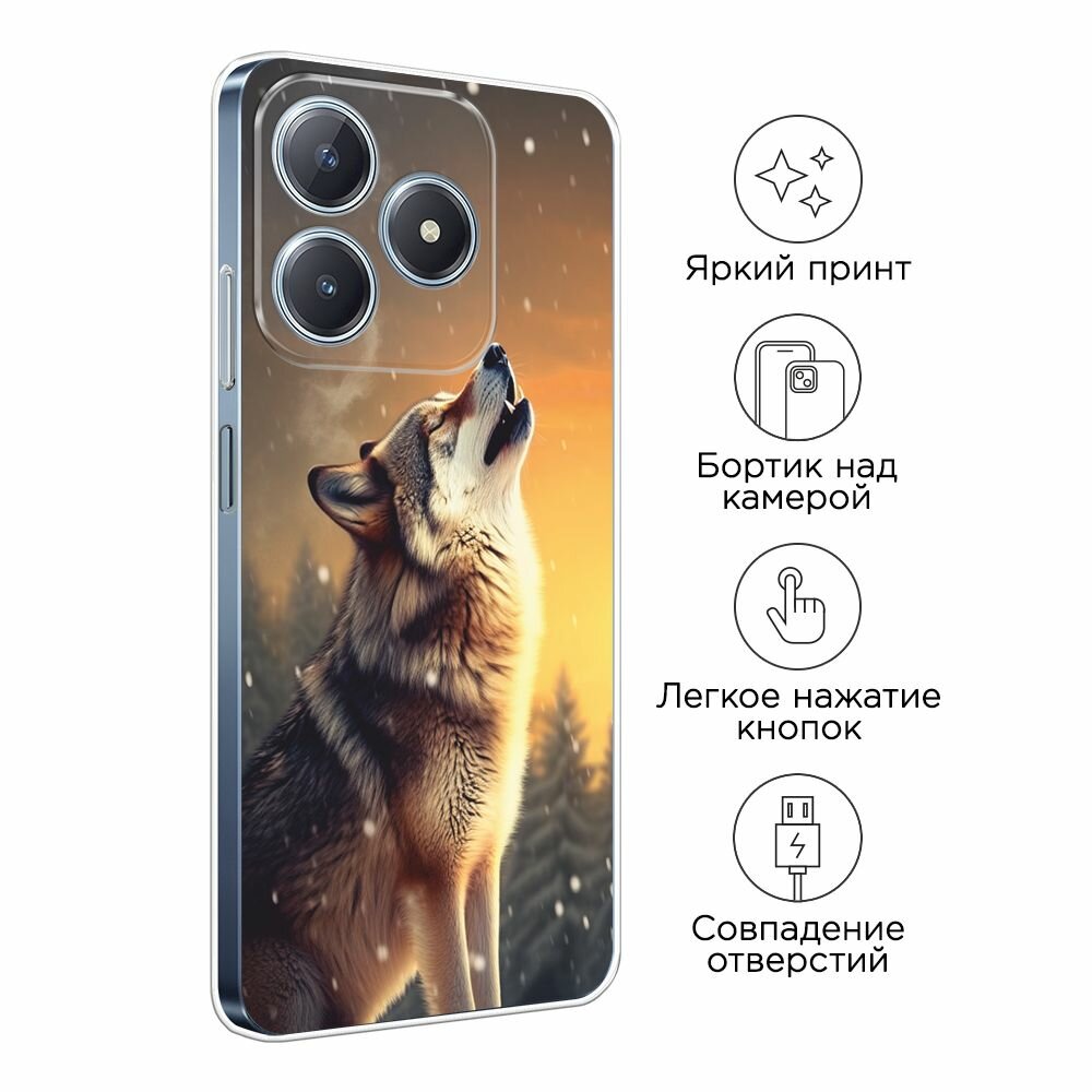 Силиконовый чехол на Realme C63 / Реалми С63 с принтом "Воющий волк" — фото 1