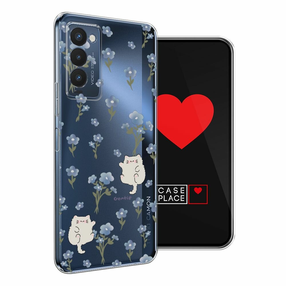 Чехол на Tecno Camon 18P / Техно Камон 18Р с принтом "Gentle cats", прозрачный — фото 1