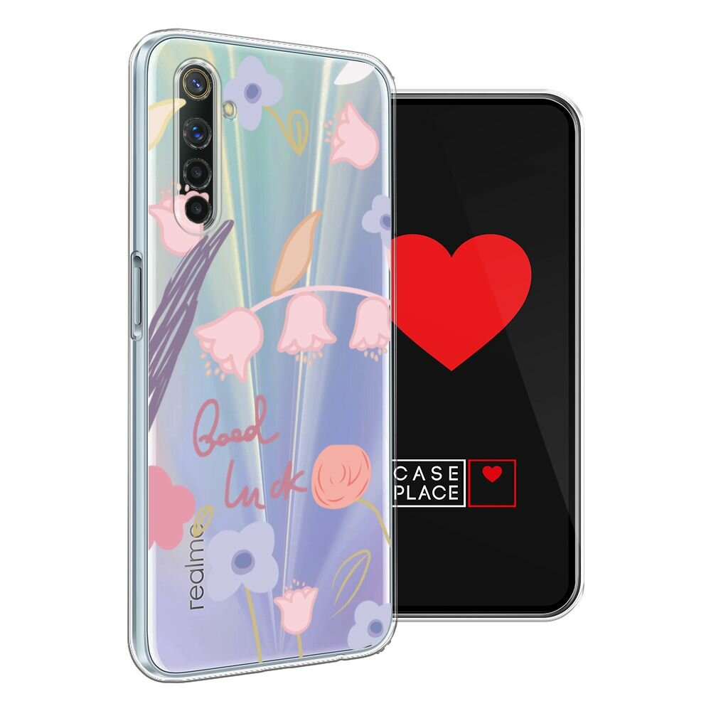 Чехол на Realme 6 / Реалми 6 с принтом "Lucky flowers", прозрачный — фото 1