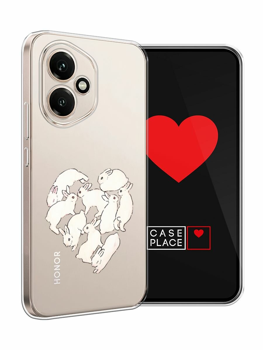 Чехол на Honor 400 / Хонор 400 с принтом "Сердечко из кроликов 2 - 8 марта", прозрачный — фото 1