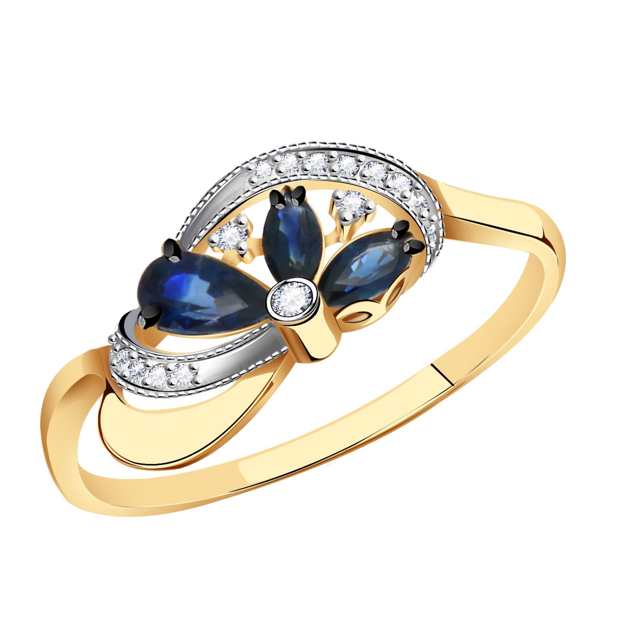 Кольцо, красное золото, 585 проба, сапфир, бриллиант