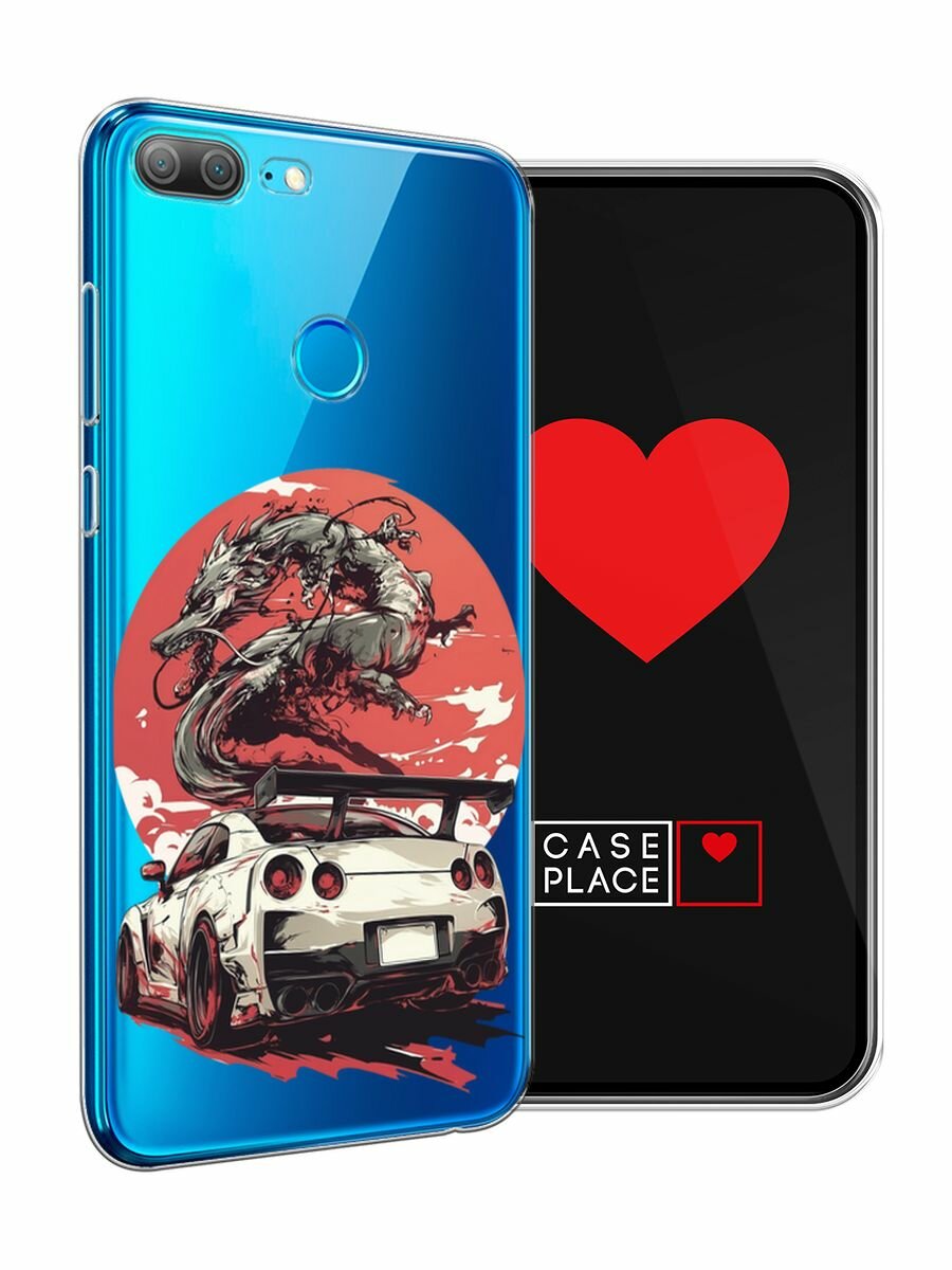 Чехол на Honor 9 Lite / Хонор 9 Лайт с принтом "Car and dragon", прозрачный — фото 1