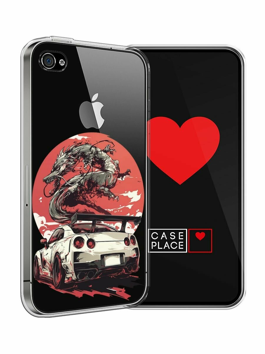 Чехол на Apple iPhone 4/4S / Айфон 4/4S с принтом "Car and dragon", прозрачный — фото 1