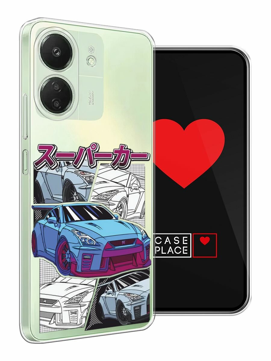 Чехол на Xiaomi Redmi 13C/Poco C65 / Сяоми Редми 13C/Поко С65 с принтом "JDM коллаж", прозрачный — фото 1