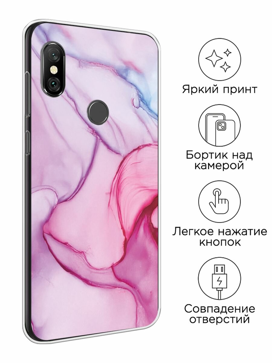 Чехол на Xiaomi Redmi Note 6 Pro / Сяоми Редми Нот 6 Про с принтом "Розовые мраморные разводы" — фото 1