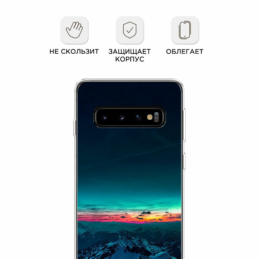 Чехол на Samsung Galaxy S10 + / Самсунг Галакси S10 Плюс с принтом "Закат в горах" — фото 1