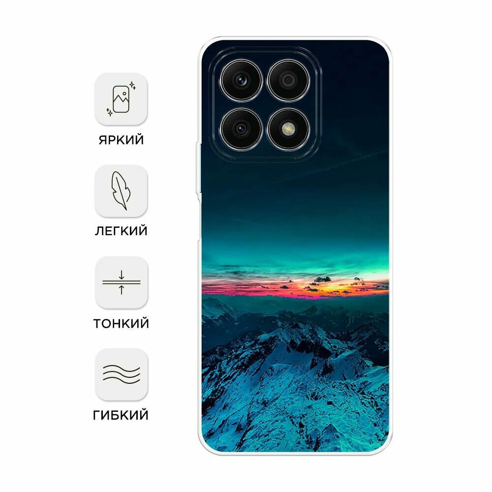 Силиконовый чехол на Honor X8A / Хонор X8A с принтом "Закат в горах" — фото 1