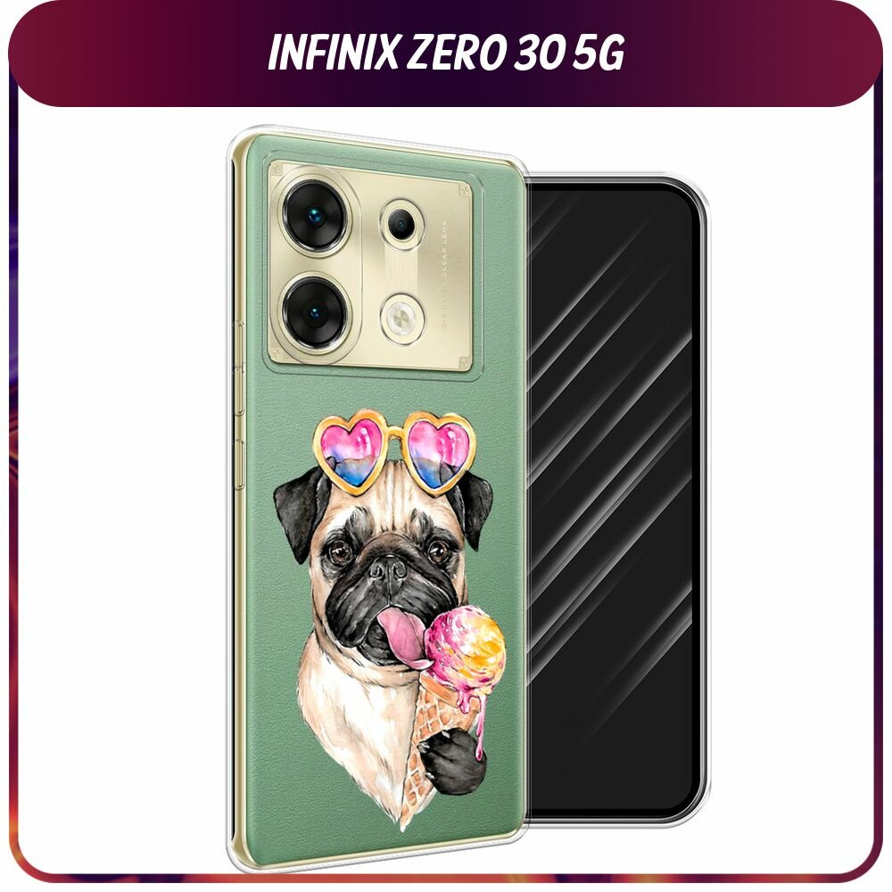 Чехол на Infinix Zero 30 5G / Инфиникс Зеро 30 5G с принтом Мопс с мороженкой, прозрачный