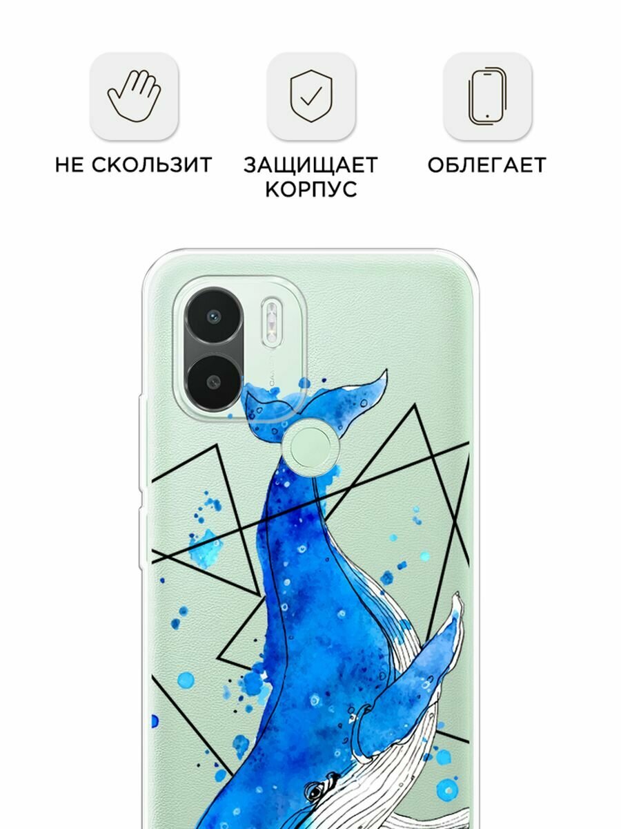 Чехол на Xiaomi Redmi A1+/Redmi A2+/Poco C51/C50 / Редми A1+ с принтом "Кит графика", прозрачный — фото 1