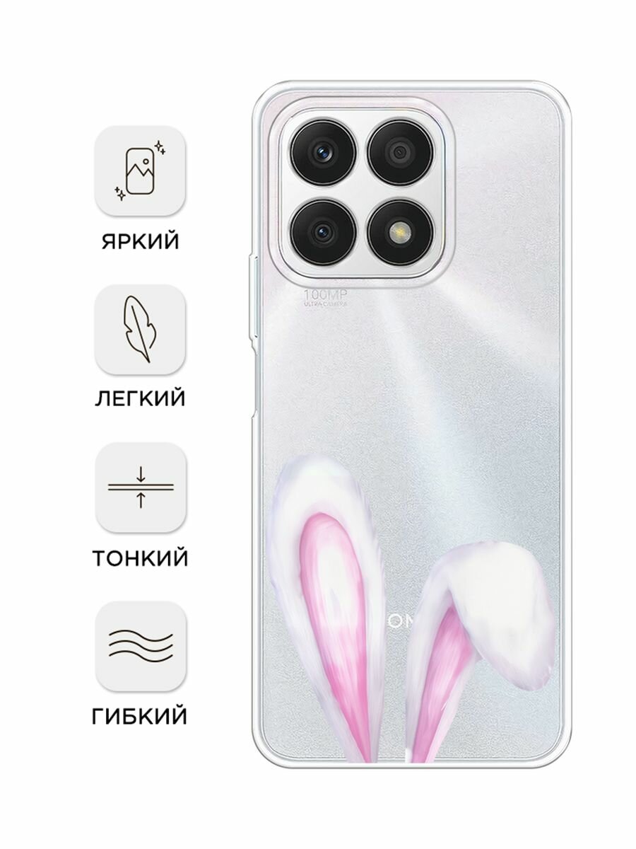 Чехол на Honor X8A / Хонор X8A с принтом "Кроличьи уши 2", прозрачный — фото 1