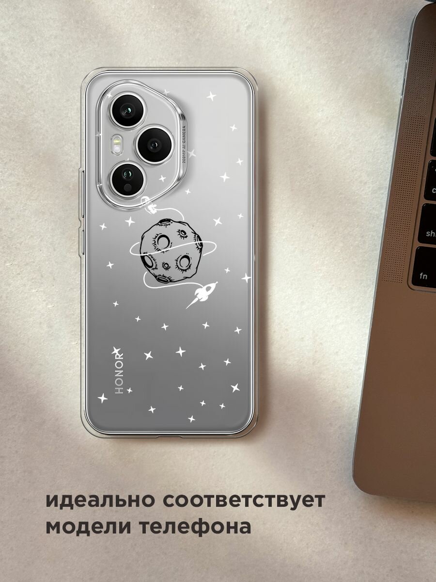 Чехол на Honor 400 Pro / Хонор 400 Про с принтом "Полет вокруг луны", прозрачный — фото 1