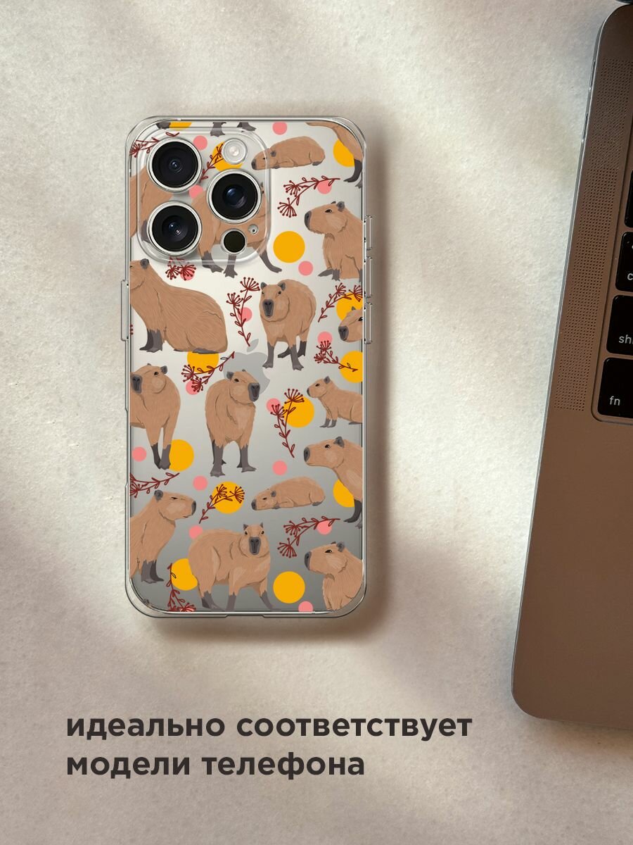 Чехол на Apple iPhone 16 Pro / Айфон 16 Про с принтом "Капибара паттерн", прозрачный — фото 1