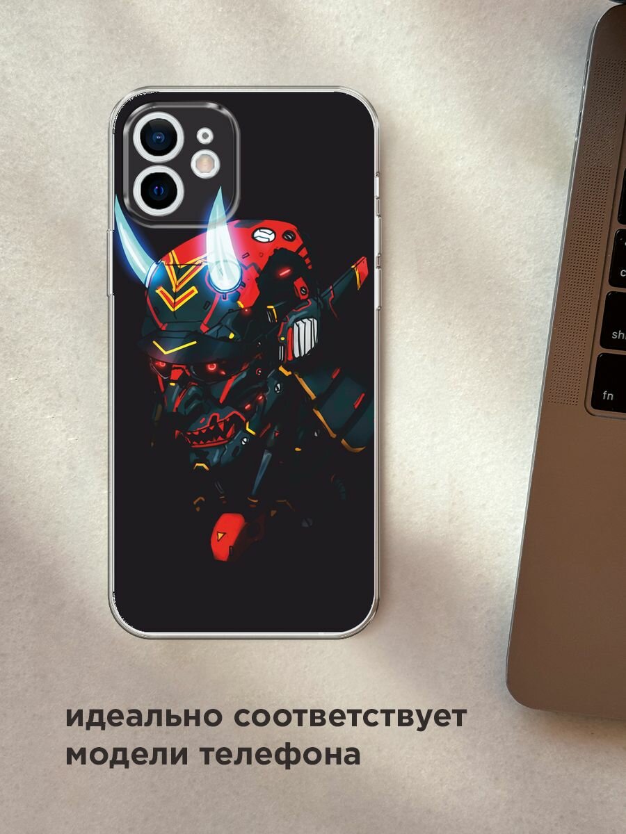 Чехол на Apple iPhone 12 mini / Айфон 12 Мини с принтом "Неоновый самурай" — фото 1