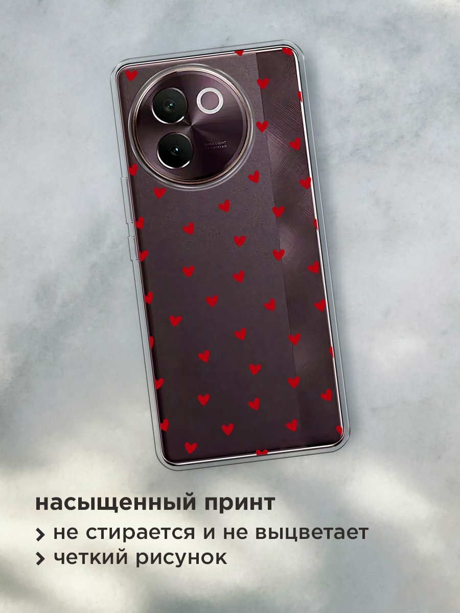 Чехол на Vivo V30e / Виво В30е с принтом "Red hearts", прозрачный — фото 1
