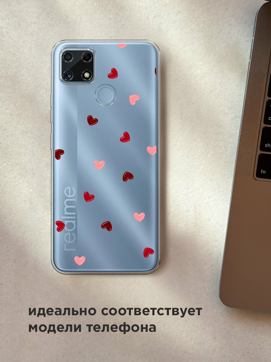 Чехол на Realme C25/C25s / Реалми С25/C25s с принтом "Бордовые сердечки 2" — фото 1