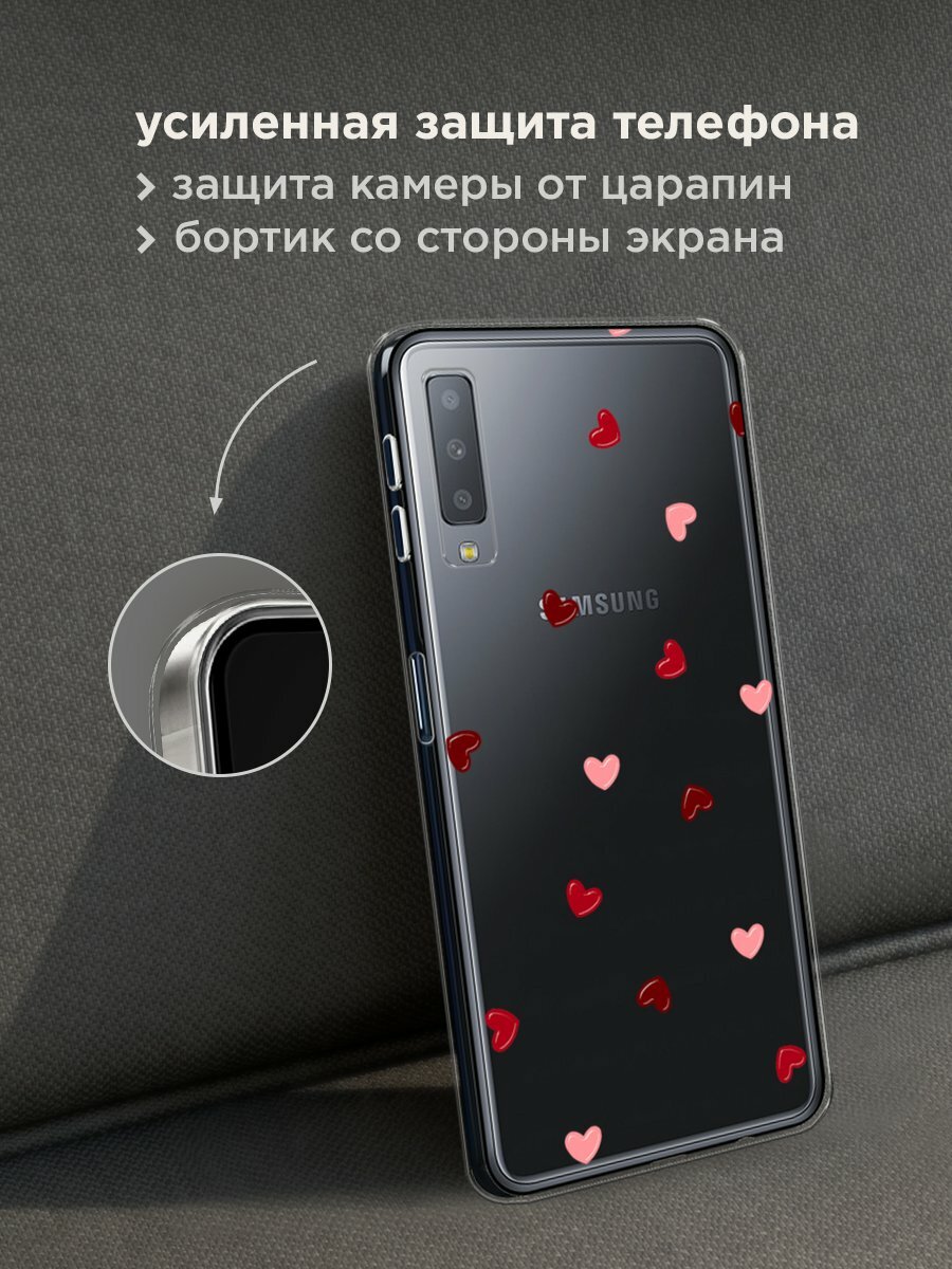 Чехол на Samsung Galaxy A7 2018 / Самсунг Галакси А7 2018 с принтом "Бордовые сердечки 2" — фото 1