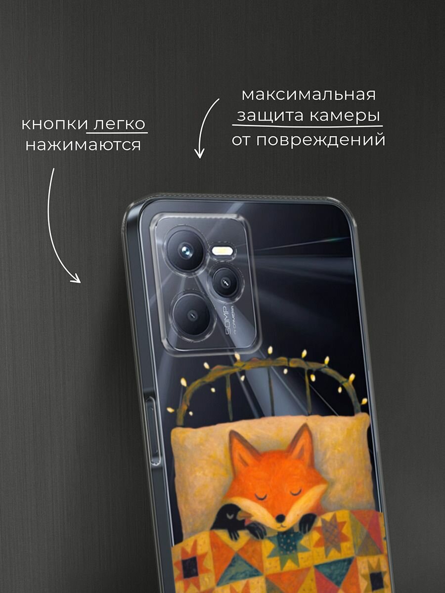 Чехол на Realme C35 / Реалми C35 с принтом "Лисичка спит", прозрачный — фото 1