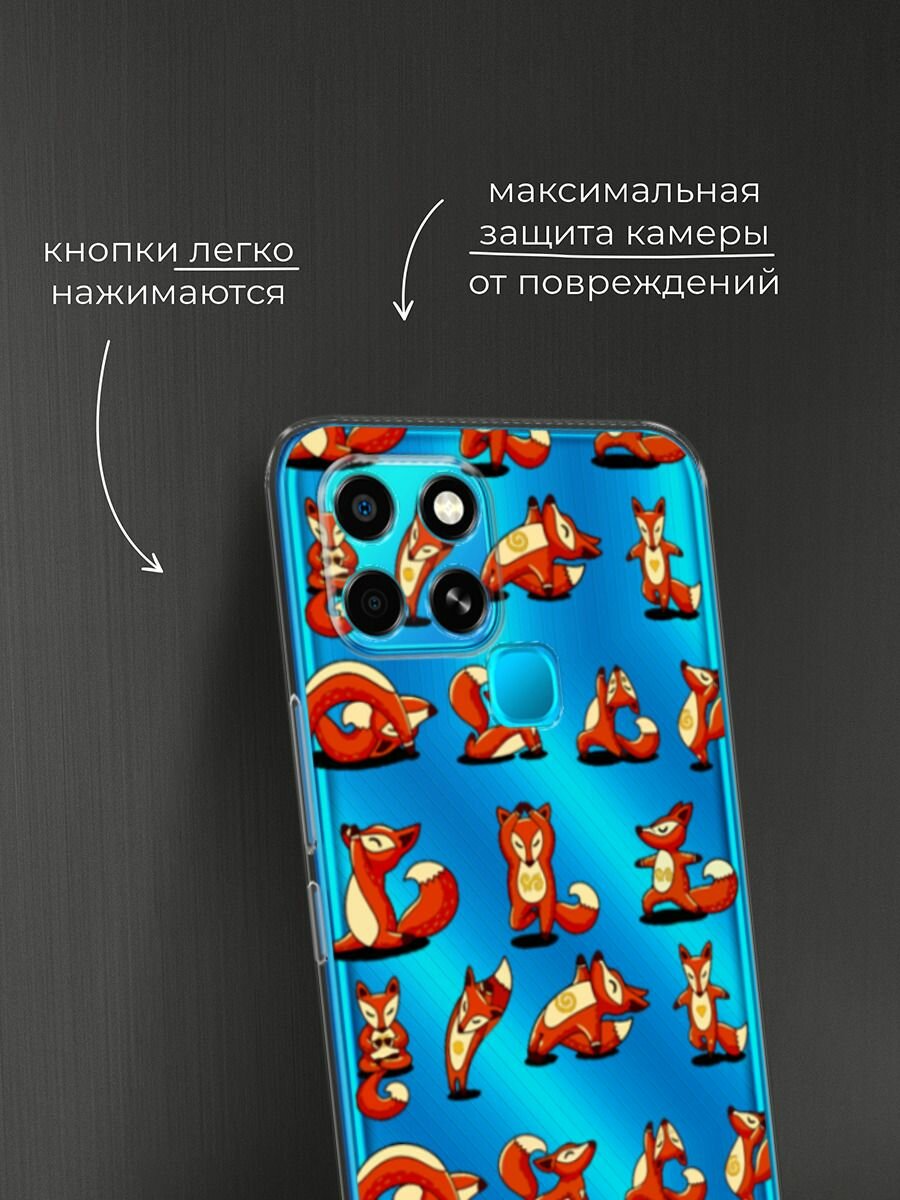 Чехол на Infinix Smart 6 / Инфиникс Смарт 6 с принтом "Йога для лисы", прозрачный — фото 1