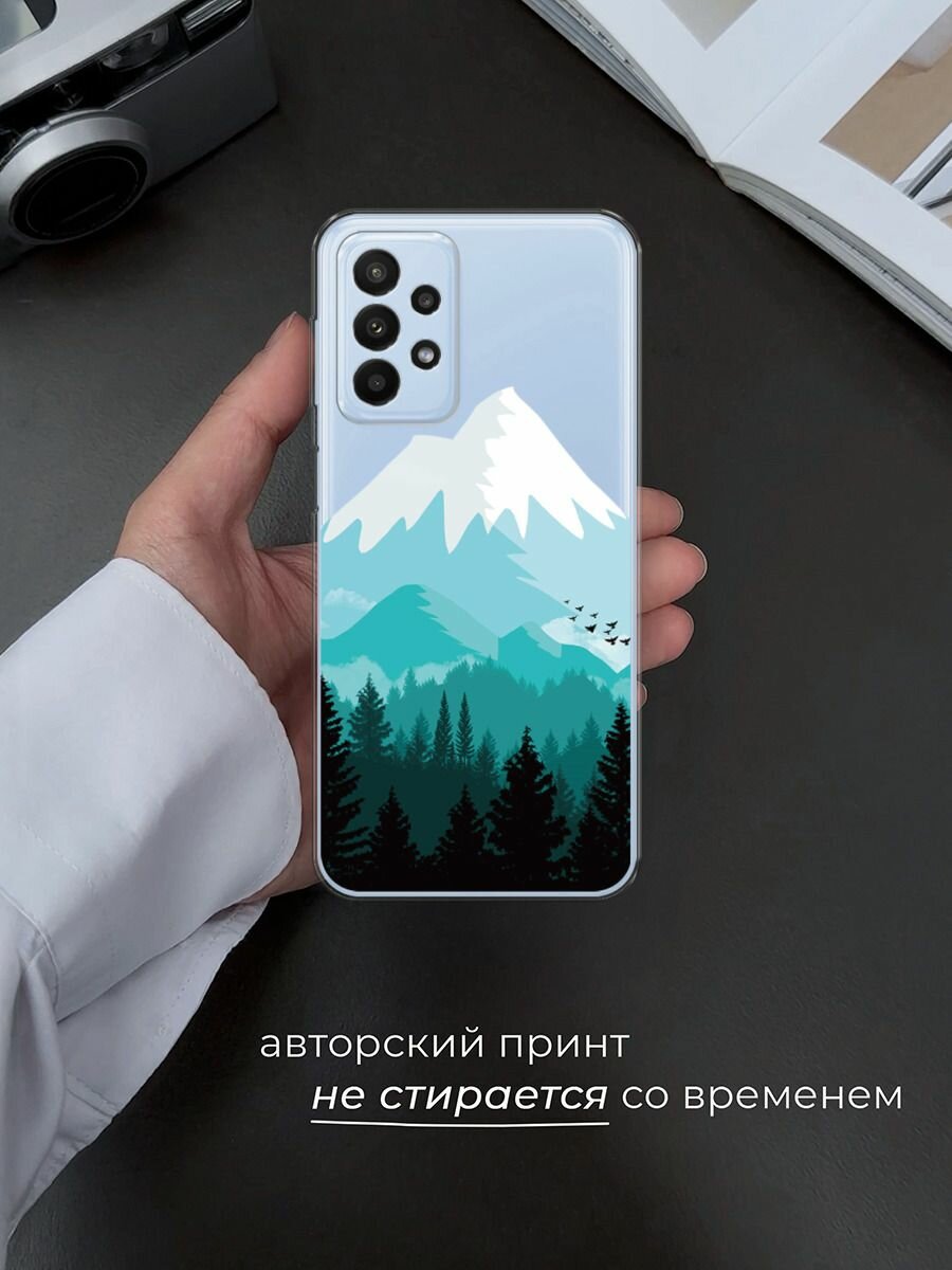 Чехол на Samsung Galaxy A23 / Самсунг Галакси А23 с принтом "Синяя снежная гора", прозрачный — фото 1