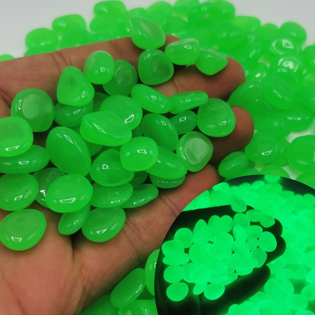 Светящиеся гальки для аквариума - зеленый, 1 пакет (300 шт)