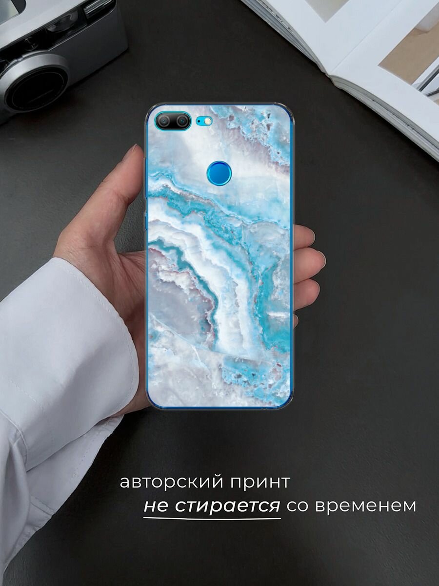 Чехол на Honor 9 Lite / Хонор 9 Лайт с принтом "Нежно-голубой мрамор" — фото 1