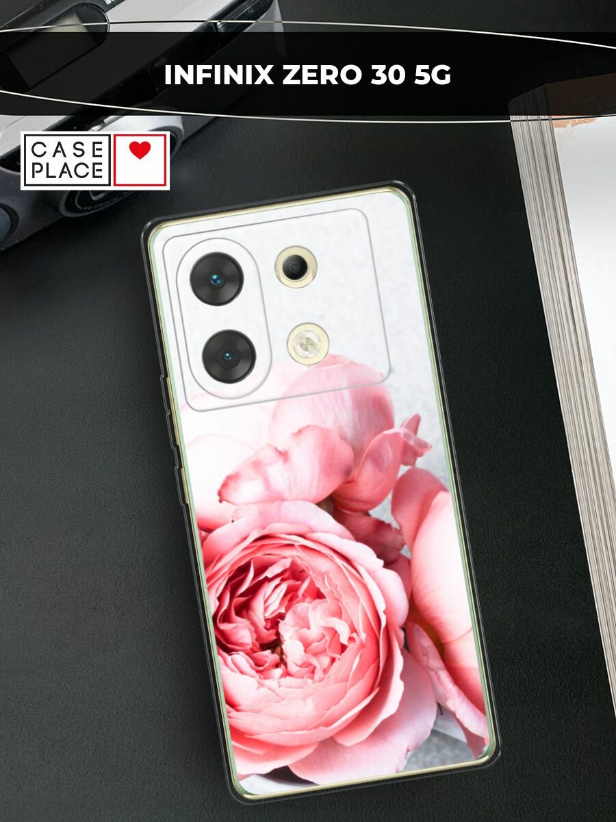 Чехол на Infinix Zero 30 5G / Инфиникс Зеро 30 5G с принтом "Пионы на белом"