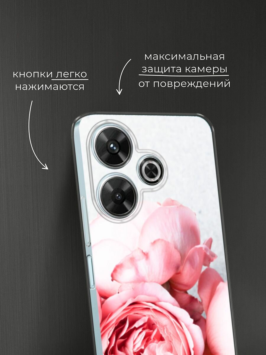 Чехол на Xiaomi Redmi Note 13R/Redmi 13/Poco M6 4G/M6 Plus с принтом "Пионы на белом" — фото 1