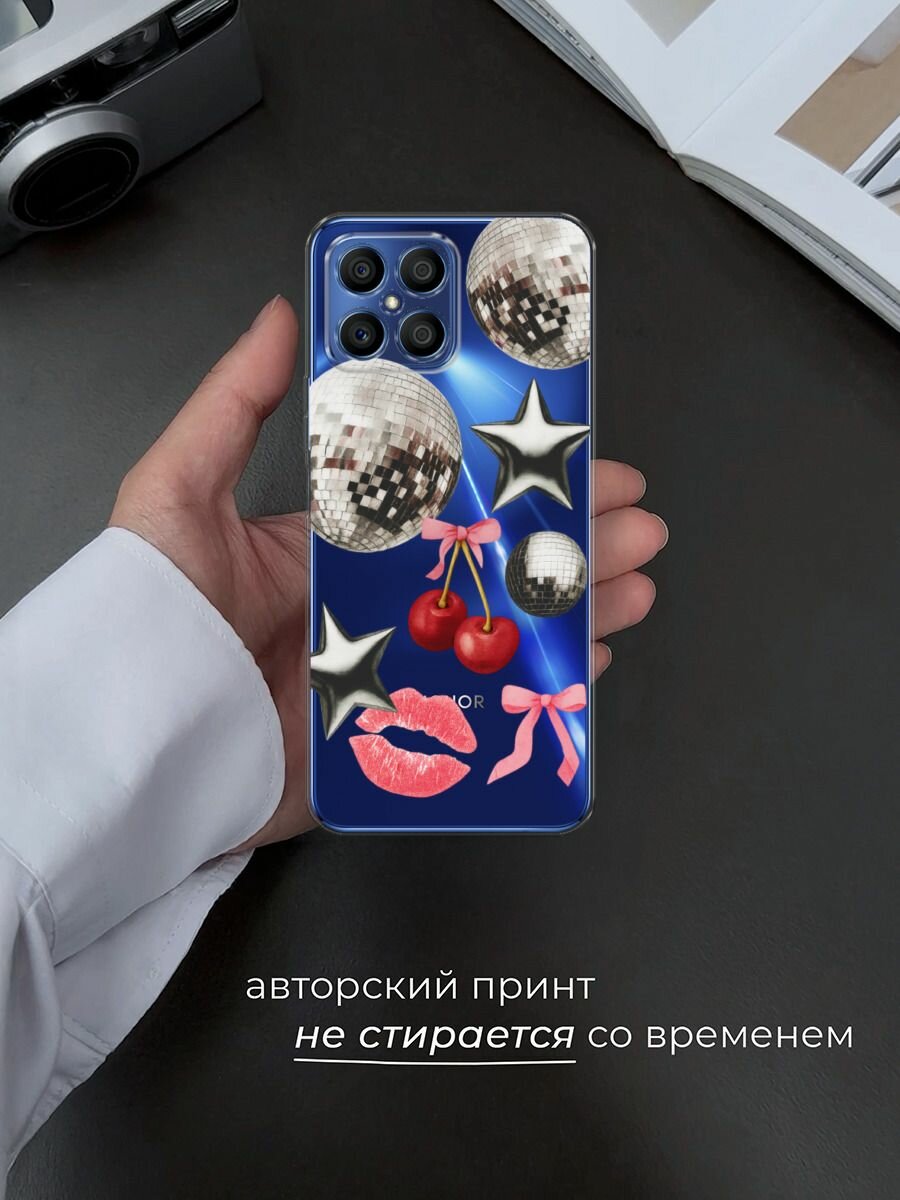 Чехол на Honor X8 / Хуавей X8 с принтом "Стильная подборка", прозрачный — фото 1