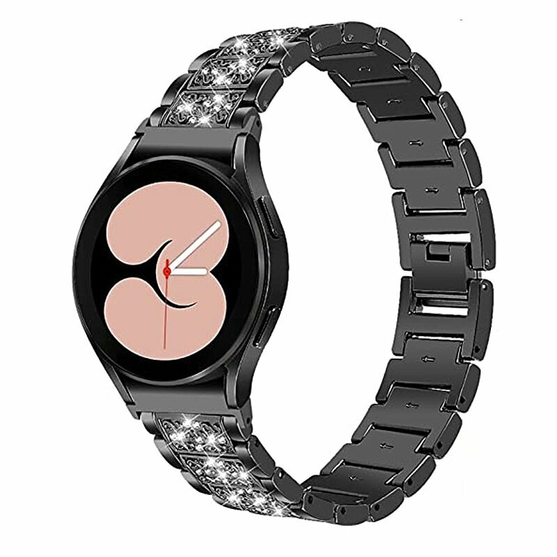 Блестящий ремешок для Samsung Galaxy Watch 4 5 Pro 6 7 45мм 44мм 40мм Металлический браслет для Galaxy Watch 4 6 Classic 43мм 47мм 46мм 42мм, металл,20, черный, SKU00579