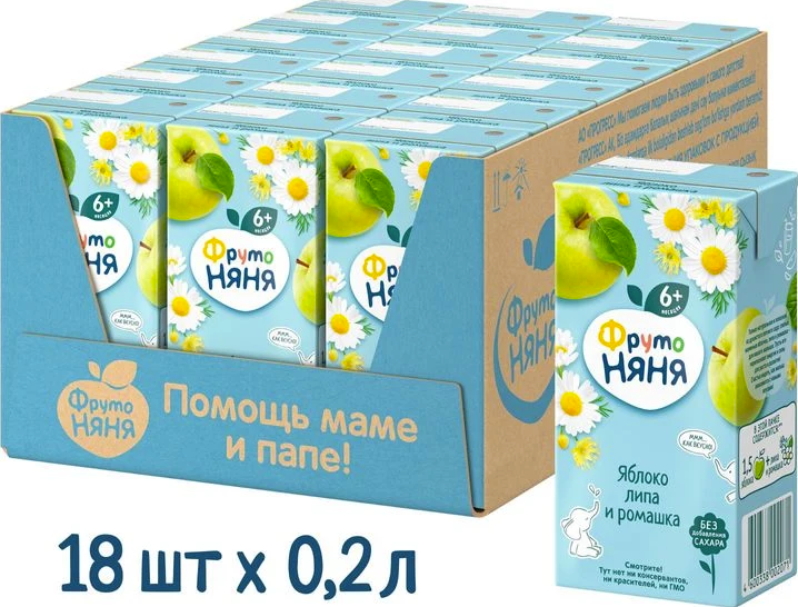 ФрутоНяня 0,2л. Напиток сокосод. из яблок, липы и ромашки неосв./18шт.