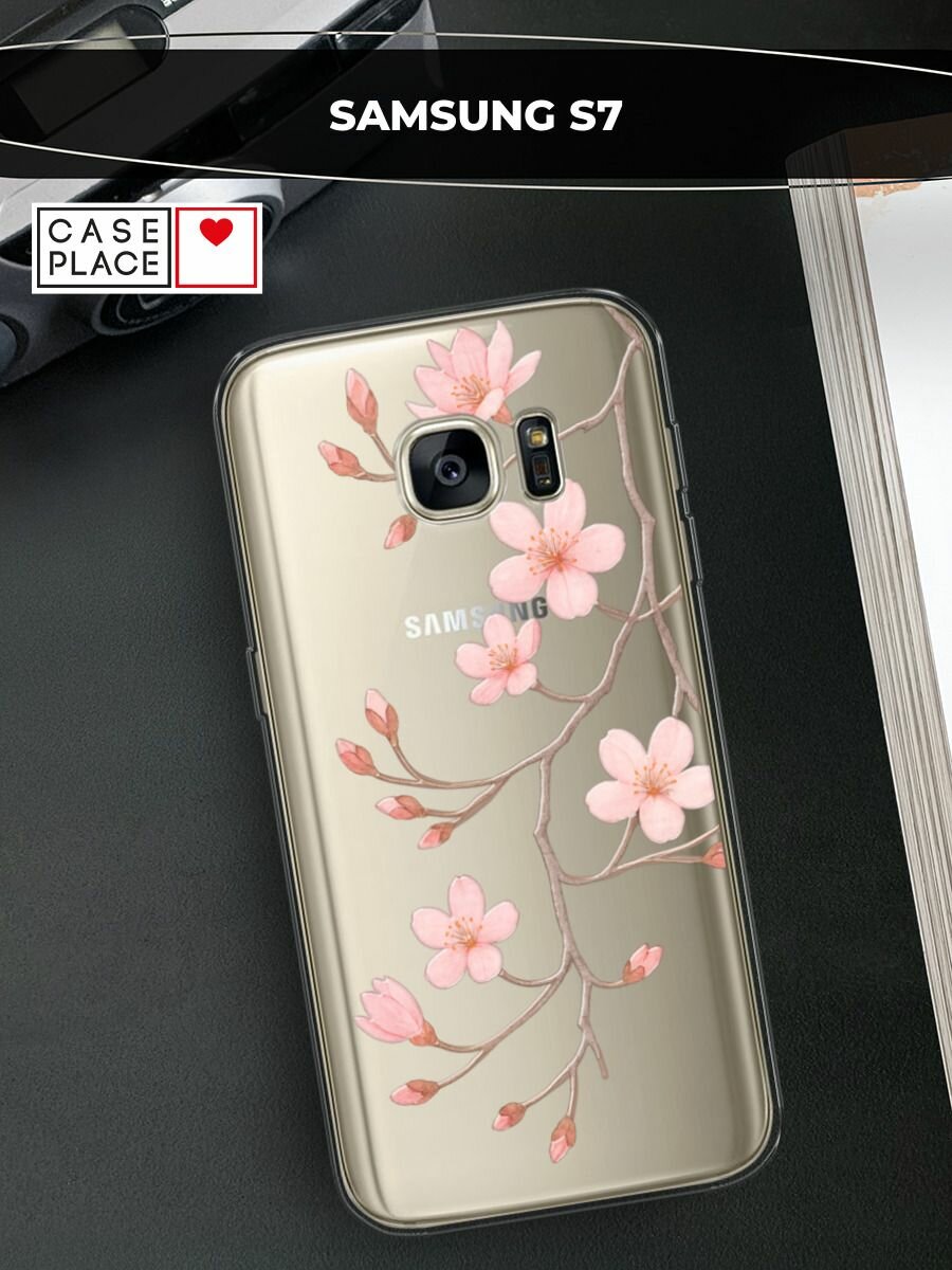Чехол на Samsung Galaxy S7 / Самсунг Галакси С 7 с принтом "Веточка распускающейся сакуры 2"